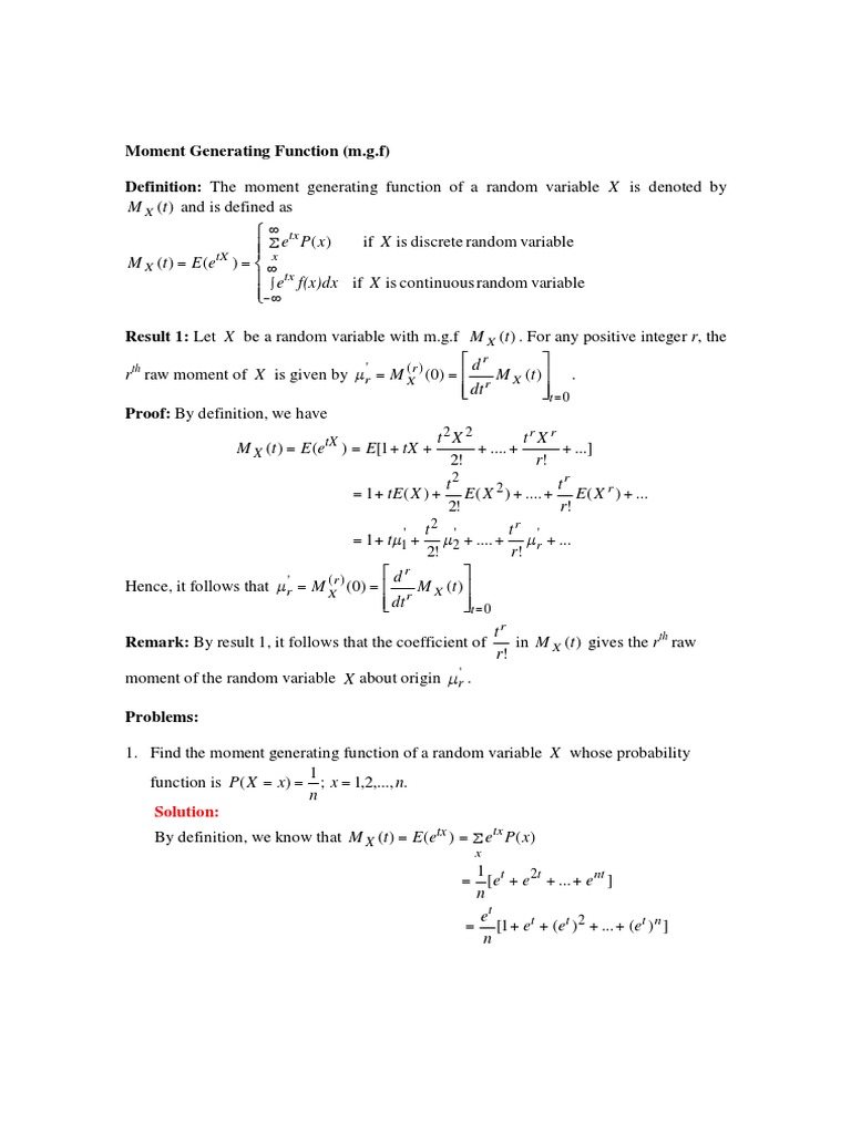 WINSEM2015 16 - CP2656 - 25 Jan 2016 - RM01 - Moment Generating Function | PDF | Random Variable ...