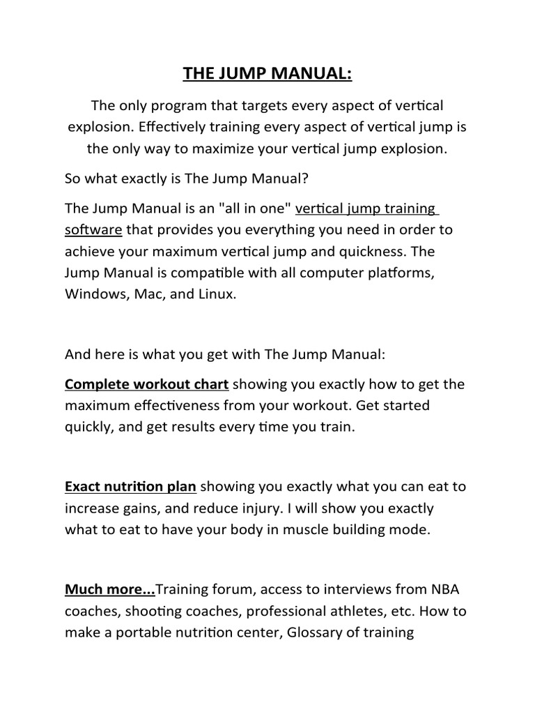 The Jump Manual:: Complete Workout Chart Showing You Exactly How To Get ...