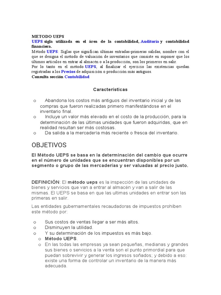 Metodo Ueps | Descargar gratis PDF | Inventario | Contabilidad