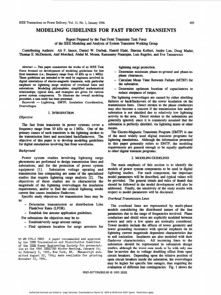 Modeling Guidelines For Fast Front Transients | PDF | Transformer | Capacitor