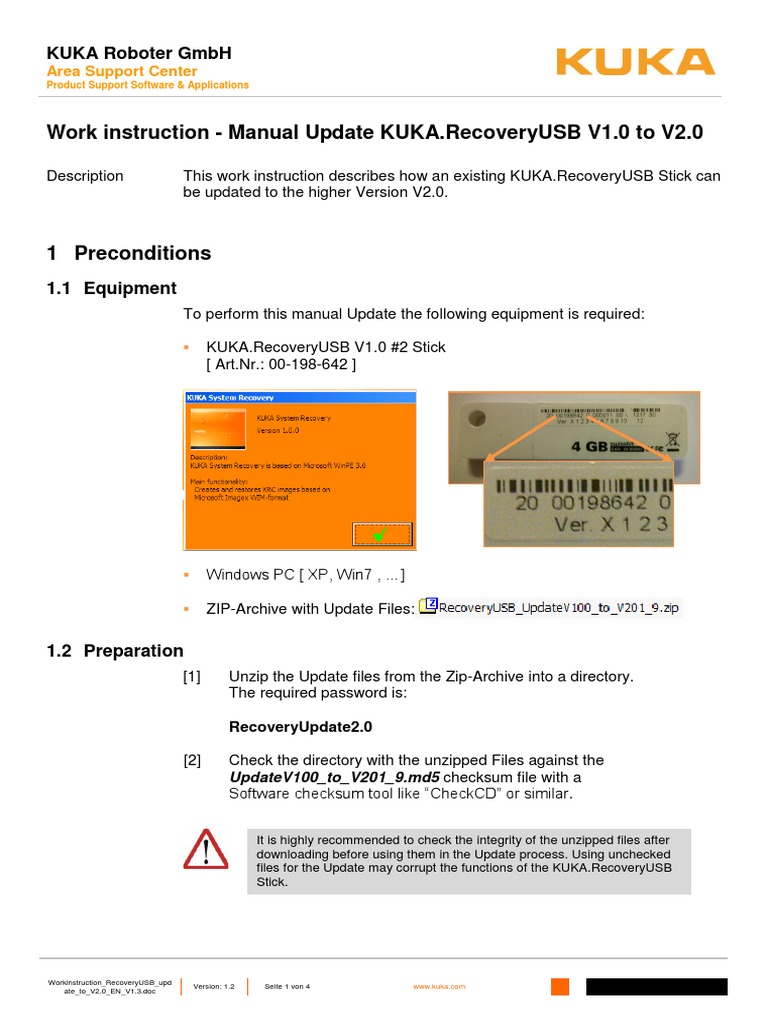 Work Instruction - Manual Update Kuka - Recoveryusb V1.0 To V2.0 | PDF | Zip (File Format ...