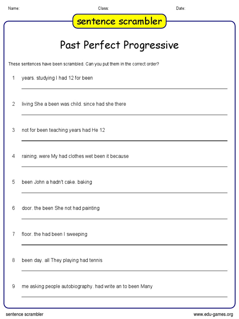 Past Perfect Progressive-Sentence-Scrambler | PDF | Grammar