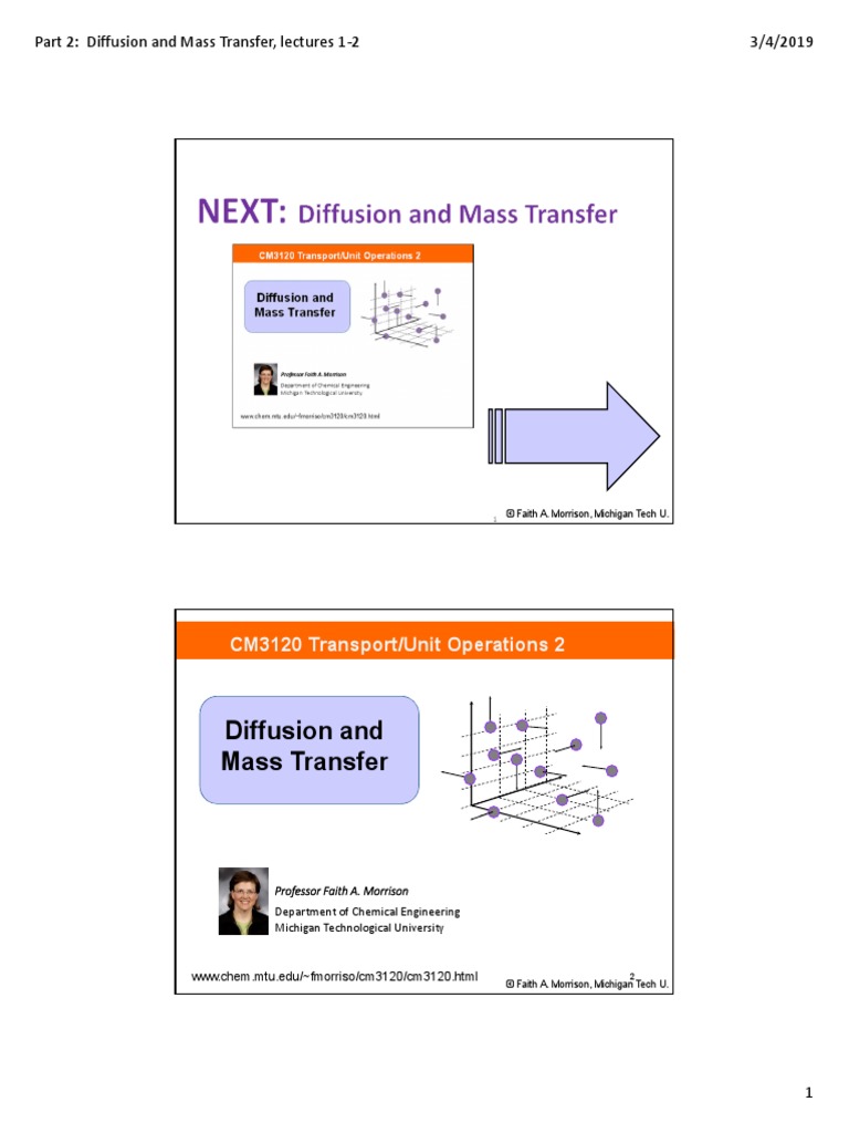 Part 2: Diffusion and Mass Transfer, Lectures 1 2 3/4/2019 | PDF | Diffusion | Transport Phenomena