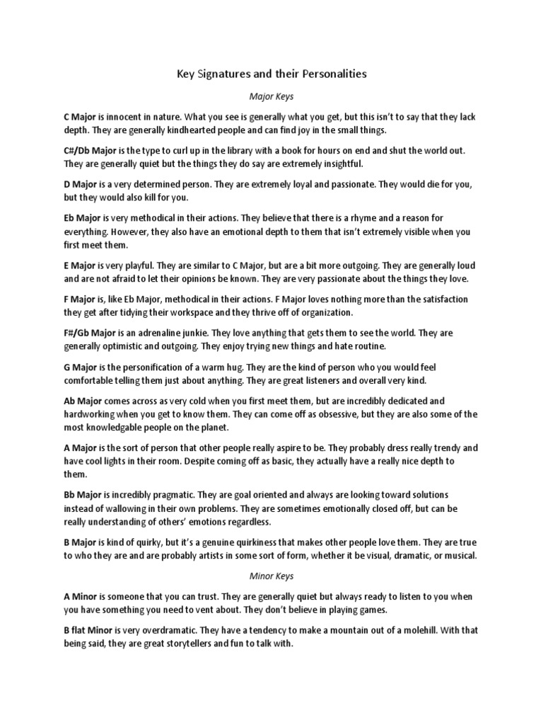 Key Signatures and Their Personalities | PDF | Psychological Concepts