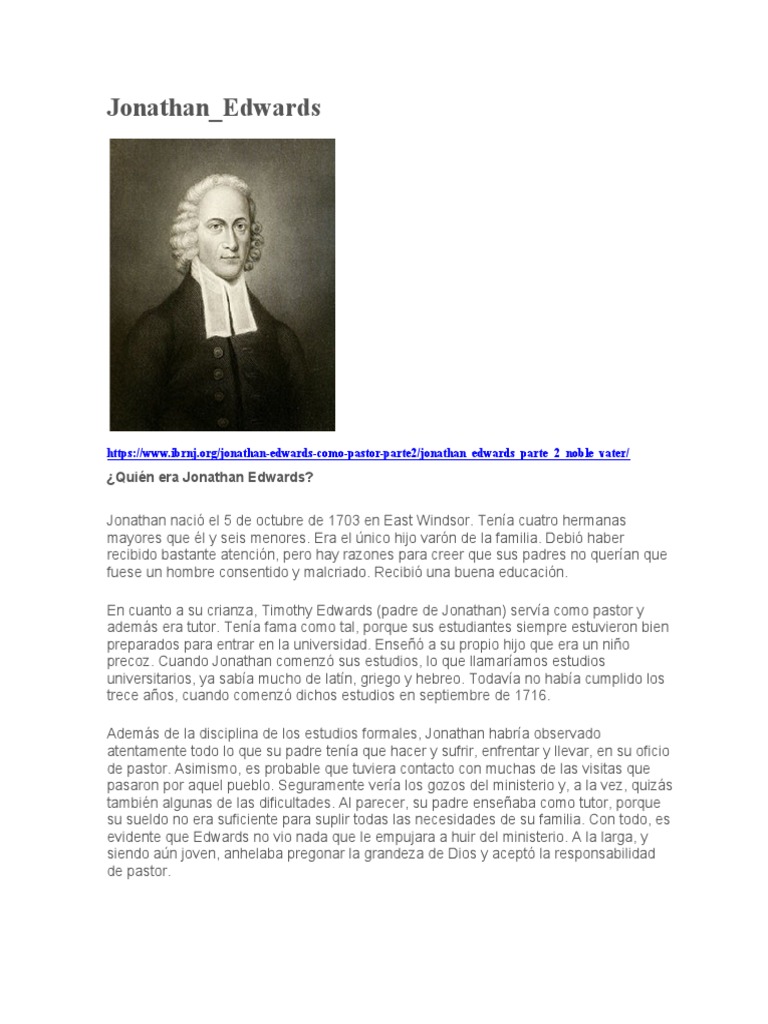 Biografía de Jonathan Edwards, pastor | PDF | Jonathan Edwards (teólogo ...
