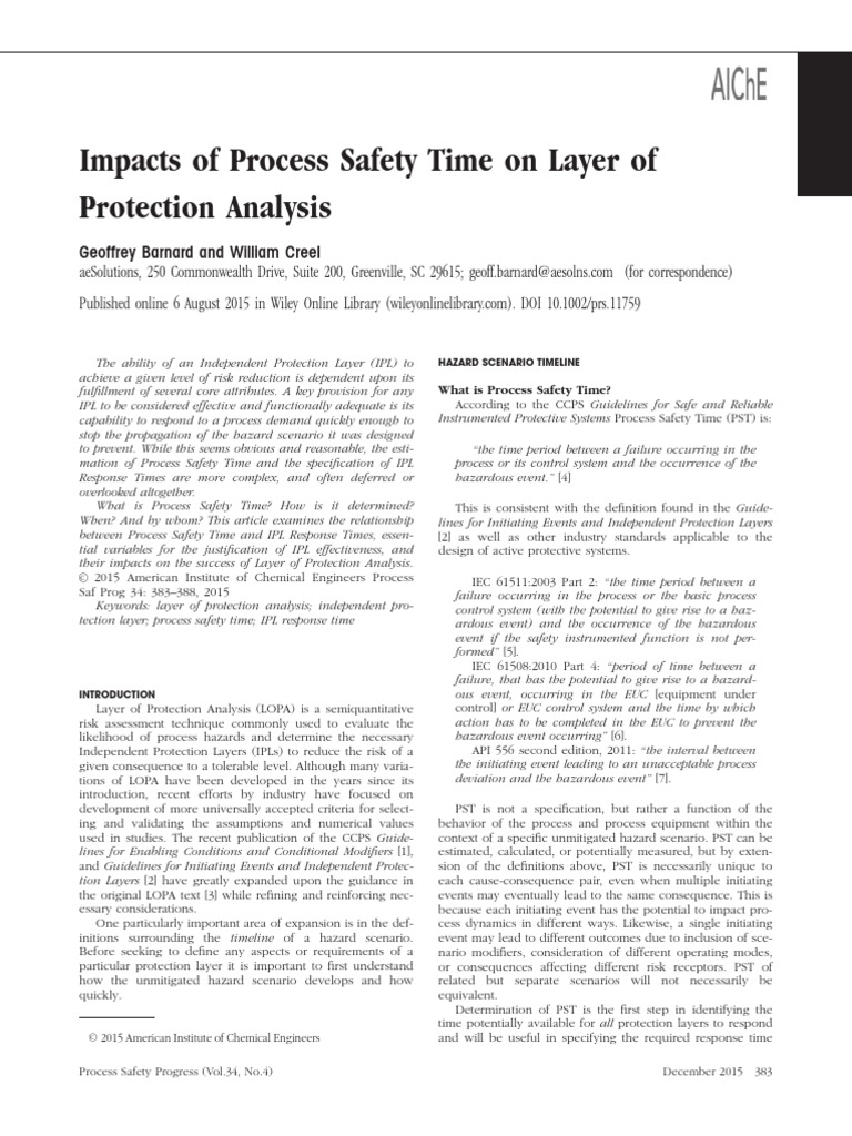 Impacts of Process Safety Time On Layer of Protection Analysis | PDF ...