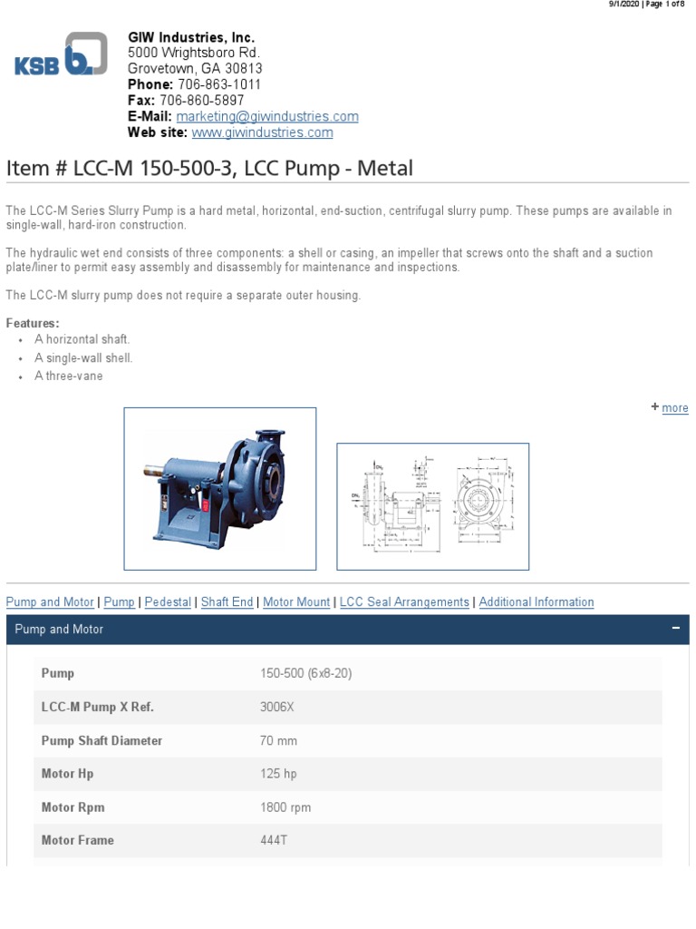 LCC M150 500 3 LCCPump Metal PDF | PDF | Bearing (Mechanical) | Pump