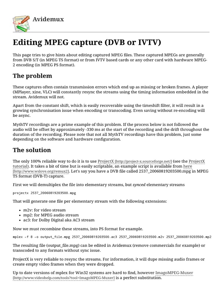 Tutorial Editing - Mpeg - Capture (Avidemux) PDF | PDF | Storage Media | Filmmaking
