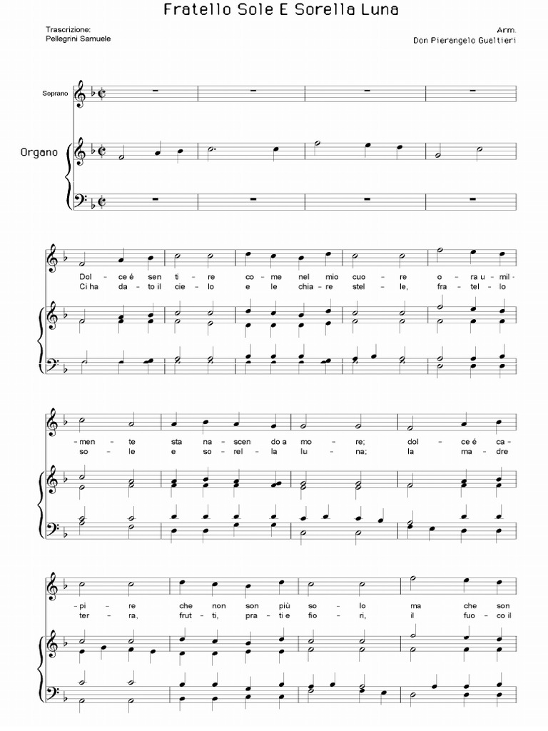 Spartito Fratello Sole E Sorella Luna PDF | PDF