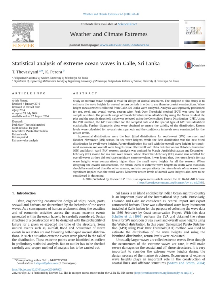Statistical Analysis of Extreme Ocean Waves in Galle, Sri Lanka PDF | PDF | P Value | Resampling ...