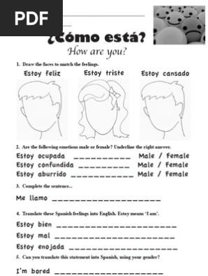 Emotions In Spanish Worksheet
