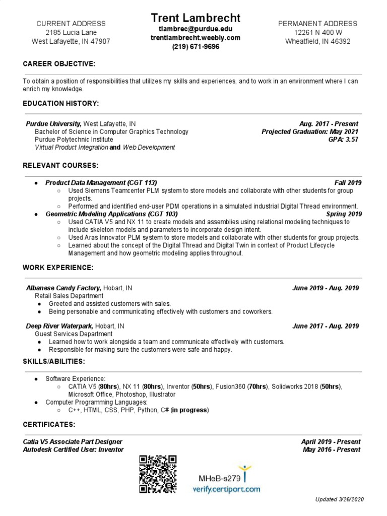 Trent Lambrecht Resume 2020 | PDF | Product Lifecycle | Computing