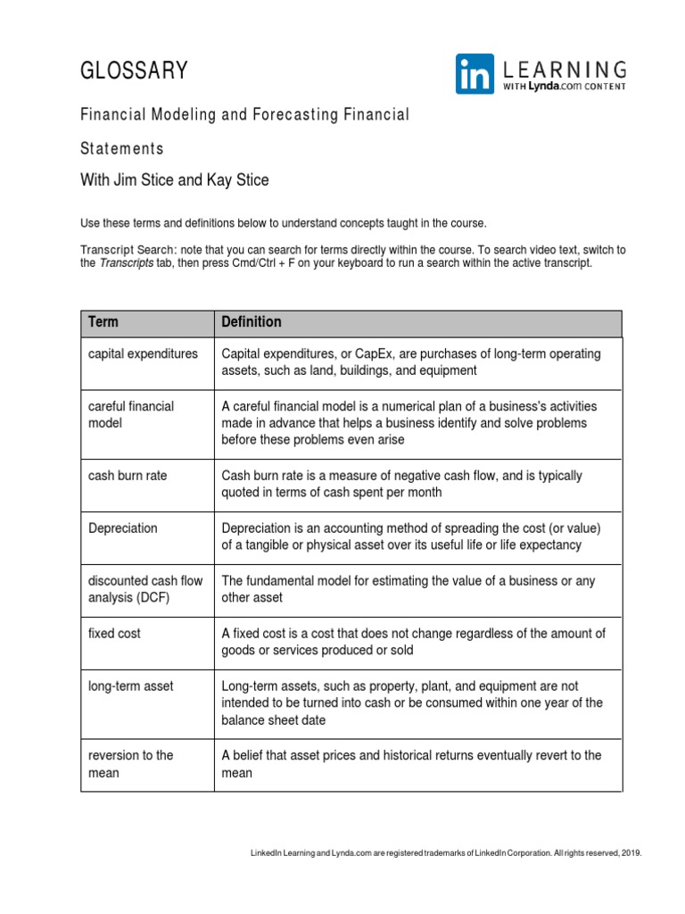 Financial Modeling Glossary Guide | PDF