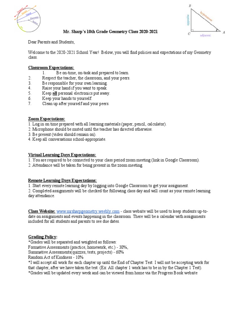 2020-2021 General Geometry Syllabus | PDF | Classroom | Pedagogy