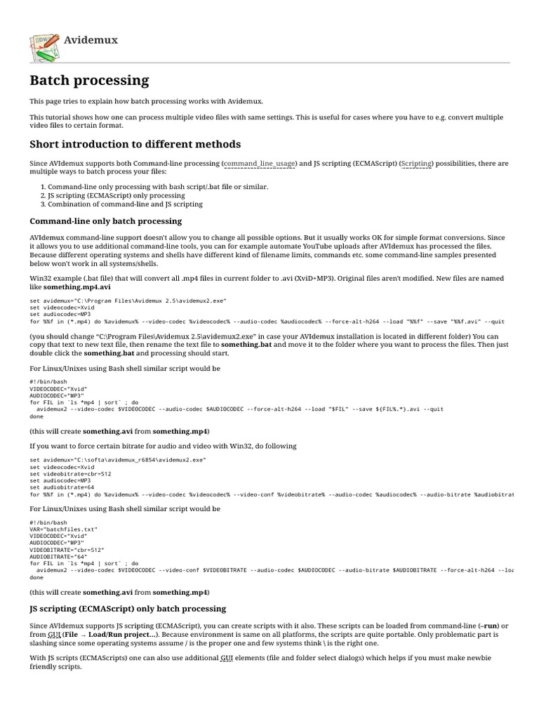 Tutorial Batch - Processing (Avidemux) PDF | PDF | Command Line Interface | Filename