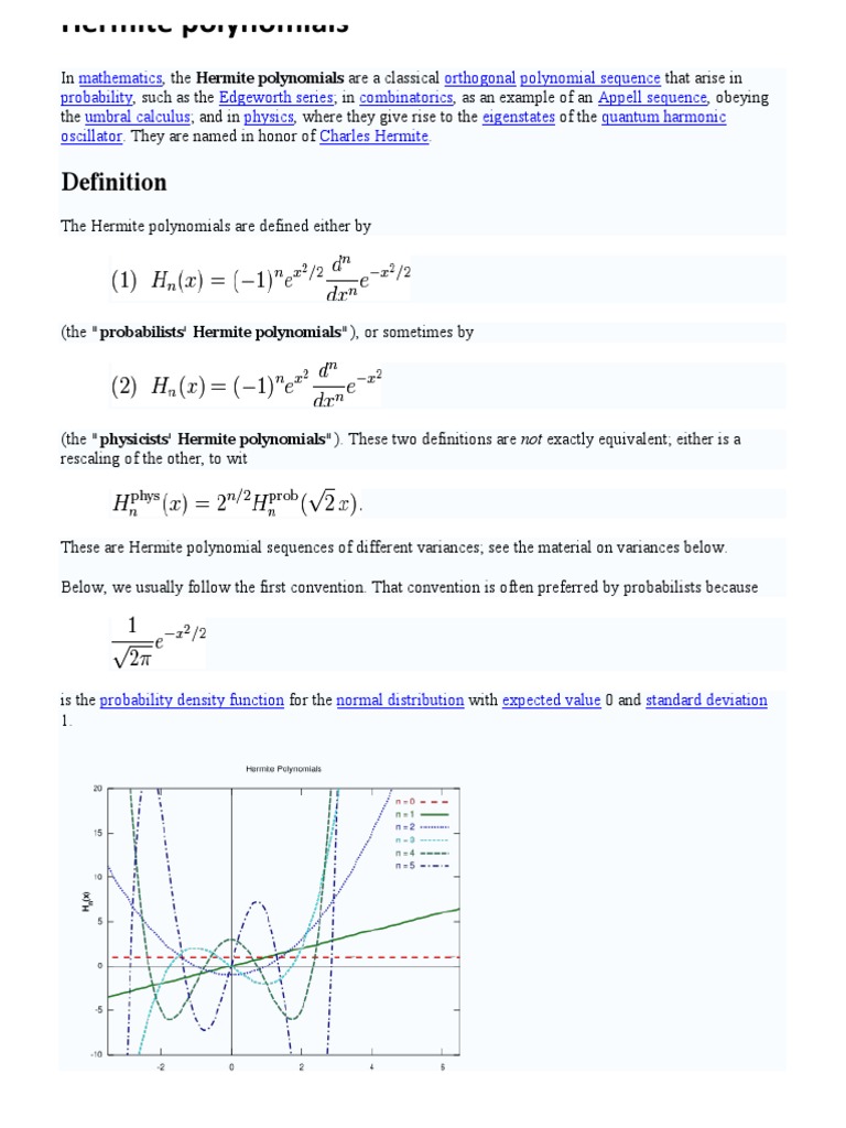 Hermite Polynomials | PDF | Recurrence Relation | Algebra