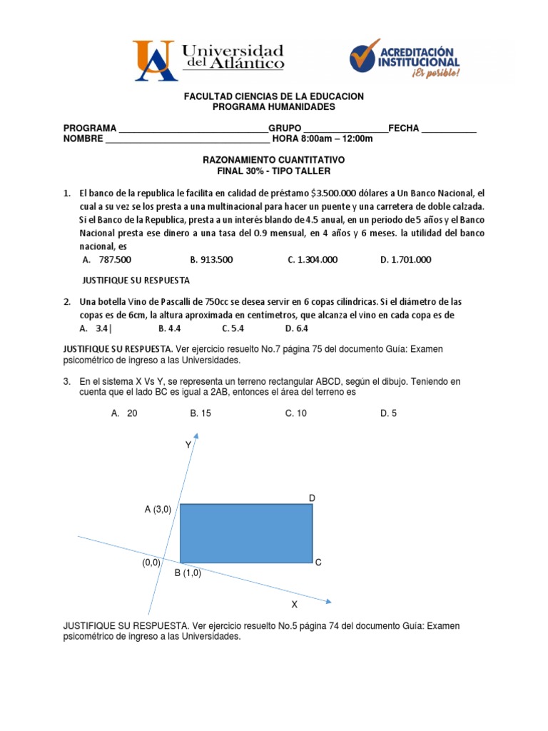 Examen - Taller Razonamiento Cuantitativo | PDF | Enseñanza de ...