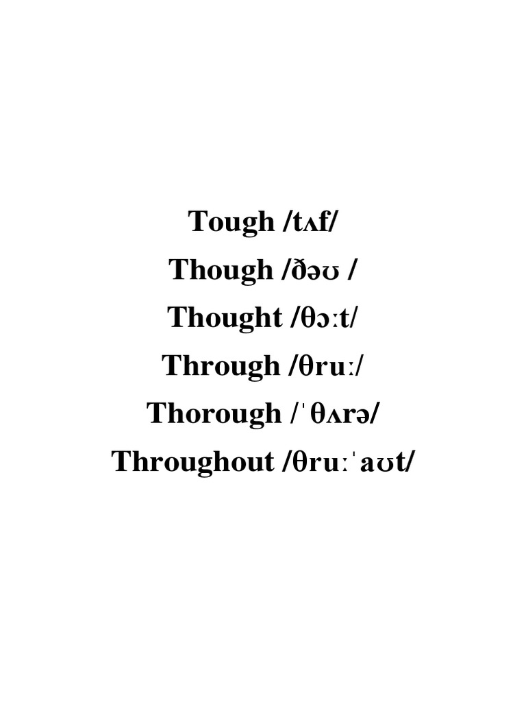 Tough, Though, Thought, Through, Thorough, Throughout | PDF | Bem-estar ...