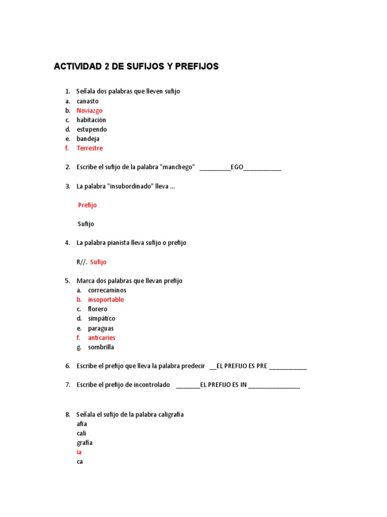 Actividad 2 de Sufijos y Prefijos | PDF | Poesía