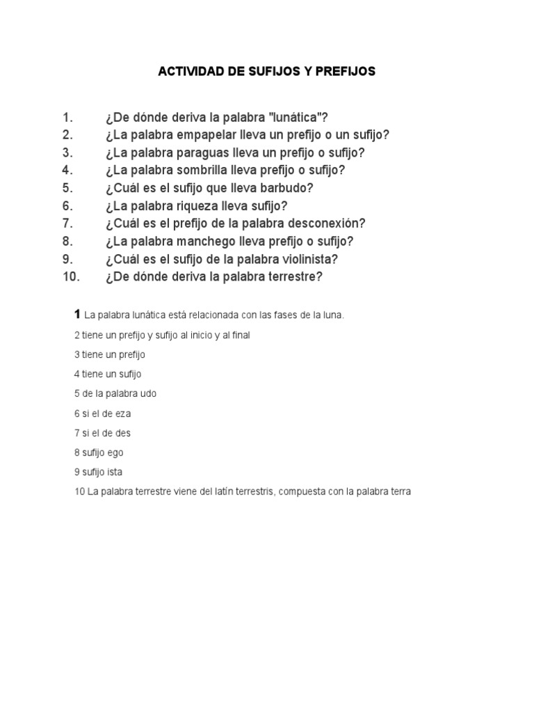 Actividad de Sufijos y Prefijos S | PDF