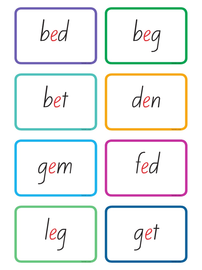 Short e Word Cards