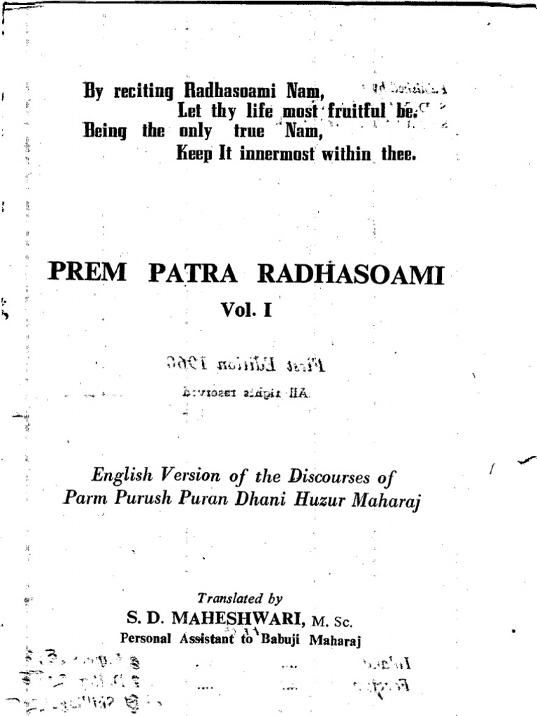 Huzur Maharaj Rai Saligram - Prem Patra Radhasoami (Volume 1) | PDF