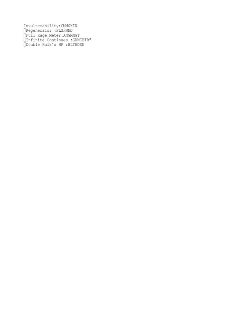 Cheat Codes for Invulnerability in GMMSKIN | PDF