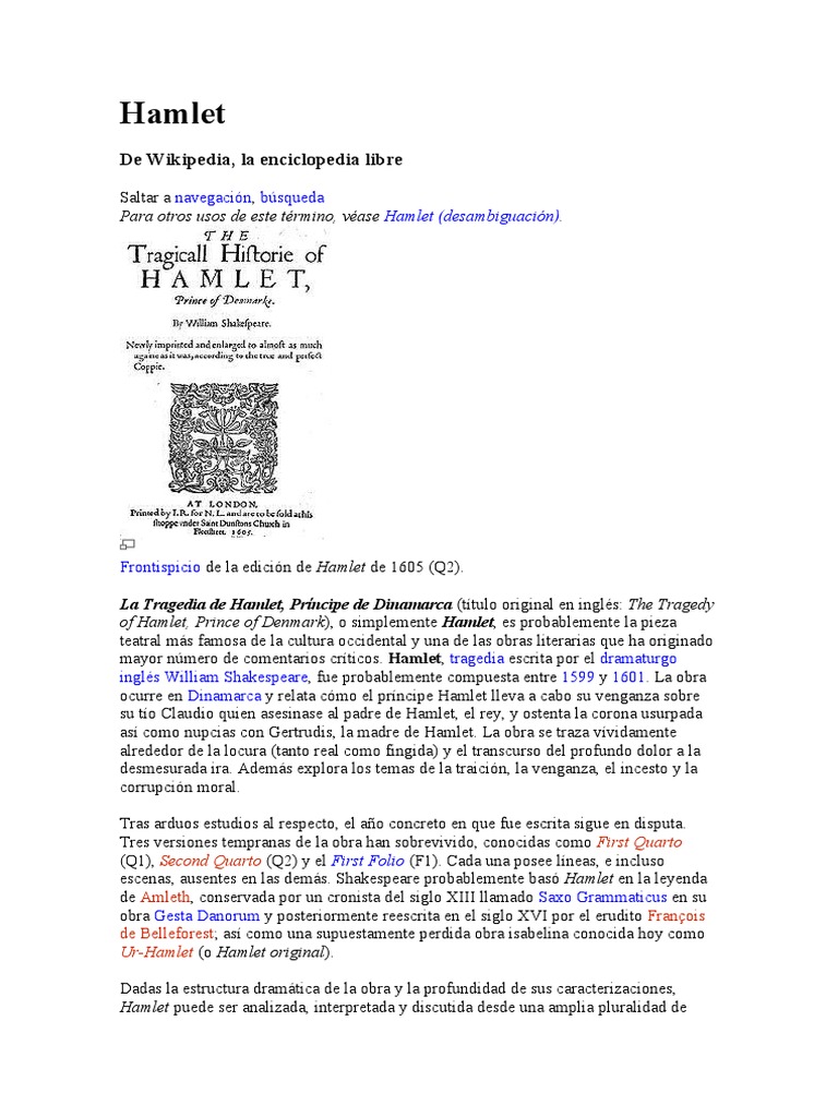 Hamlet 2 Resumen | PDF | Aldea | William Shakespeare