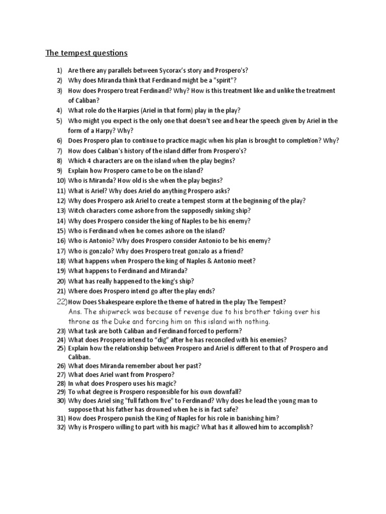 The Tempest: Key Questions & Answers | PDF | The Tempest | Plays