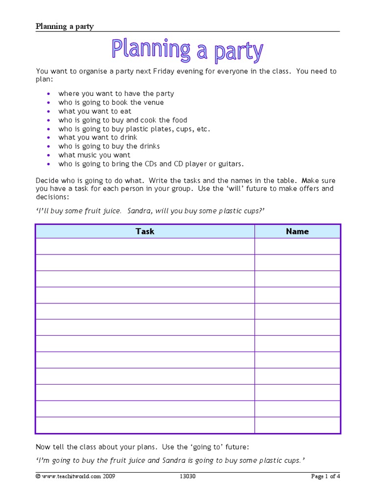 Planning A Party | PDF