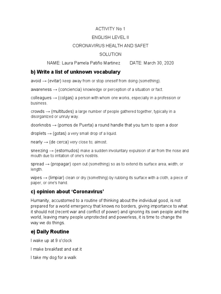 B) Write A List of Unknown Vocabulary | PDF | Question
