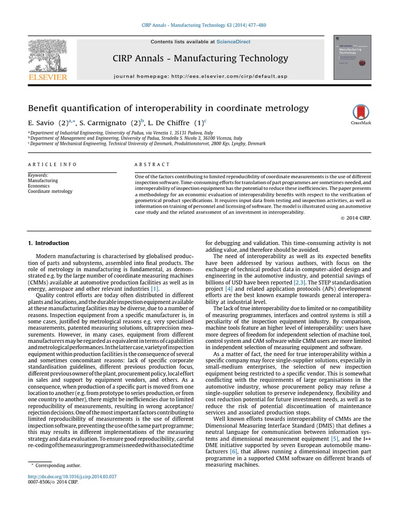 Benefit Quantification of Interoperability in Coordinate Metrology ...