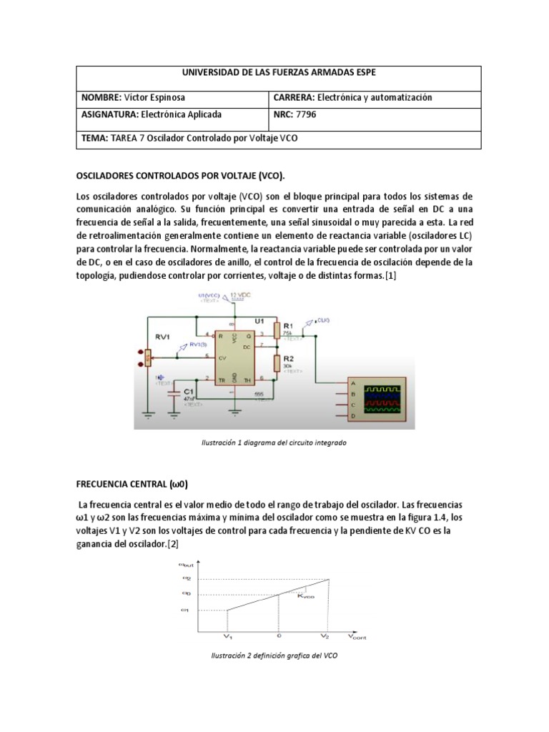 TAREA 7 Oscilador Controlado Por Voltaje VCO Victor Espinosa PDF | PDF ...