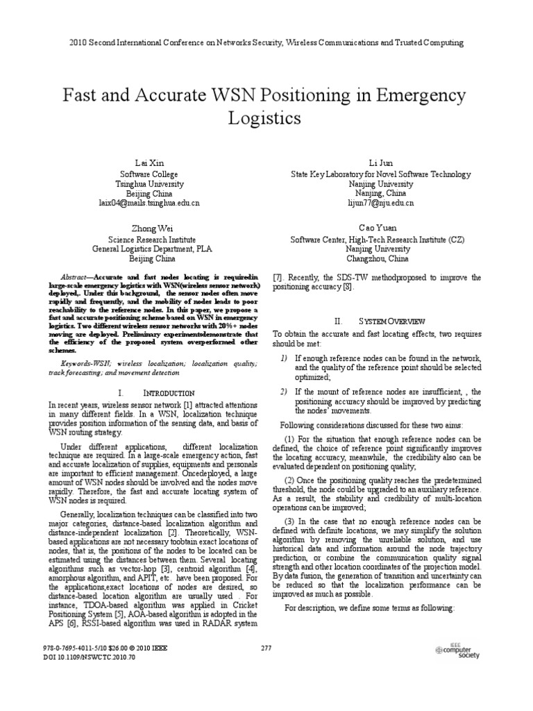 Fast and Accurate WSN Positioning | PDF | Wireless Sensor Network ...