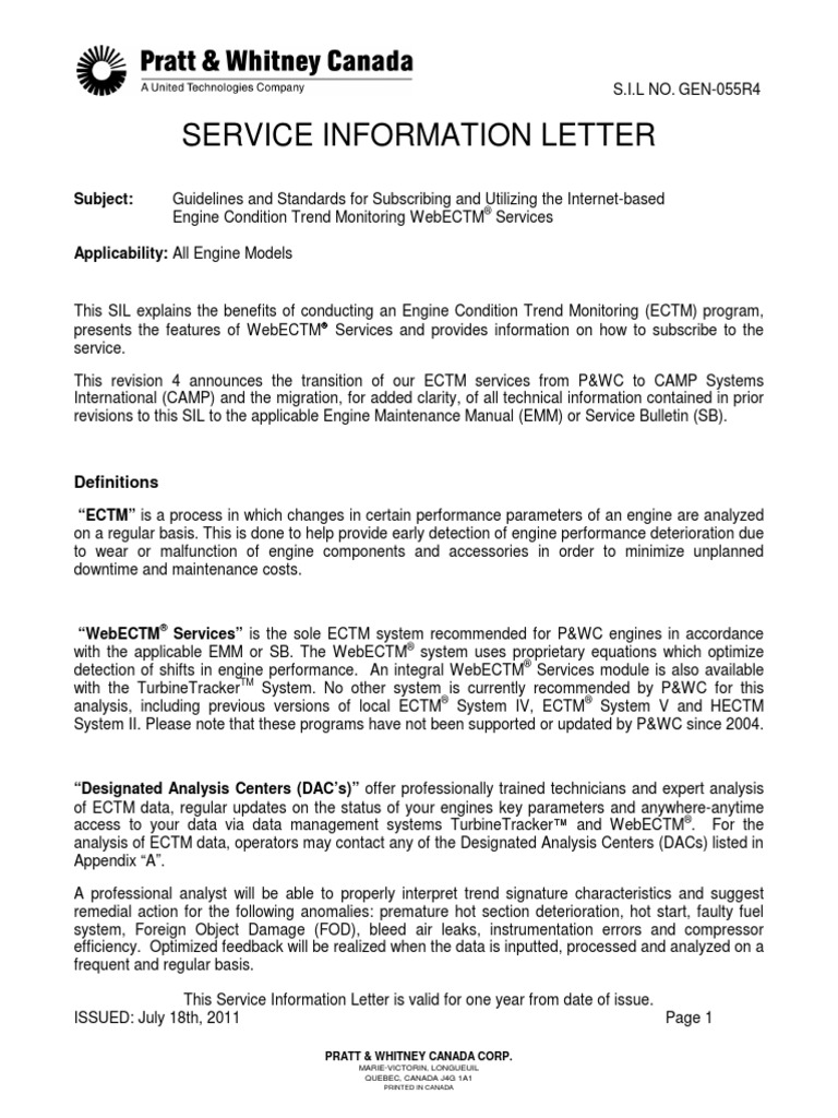 Service Information Letter: Definitions | PDF | Data | Aircraft