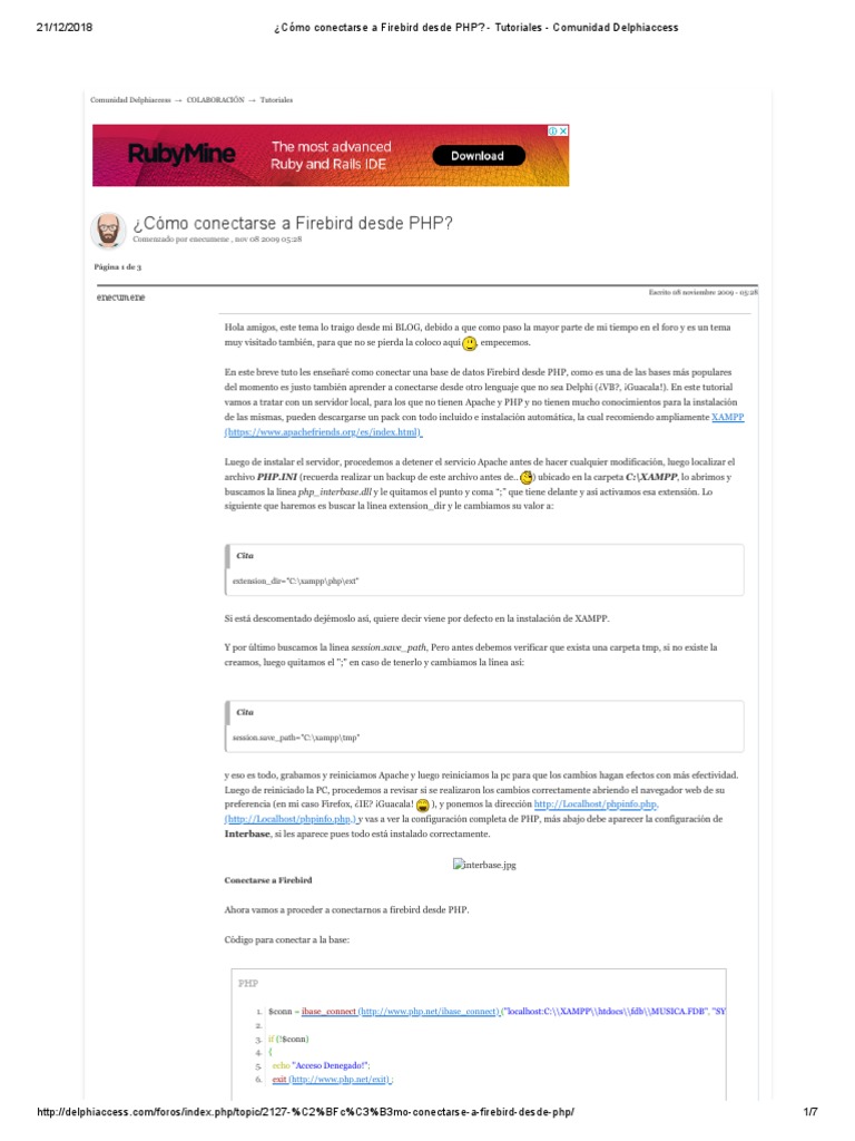 ¿cómo Conectarse A Firebird Desde Php Tutoriales Comunidad Delphiaccess Pdf Pdf Php