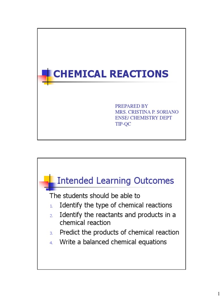 Chemical Reactions: Intended Learning Outcomes | PDF | Chemical ...