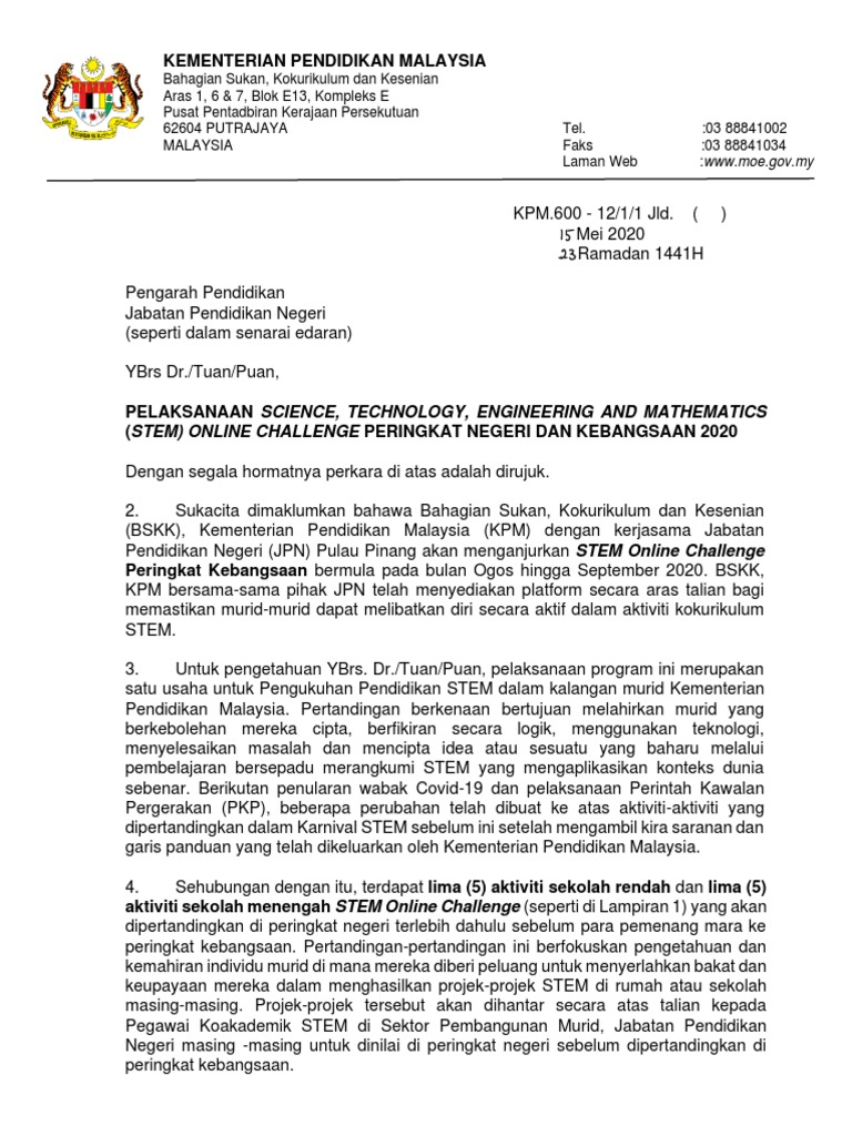 Surat Makluman STEM Online Challenge 2020 PDF | PDF