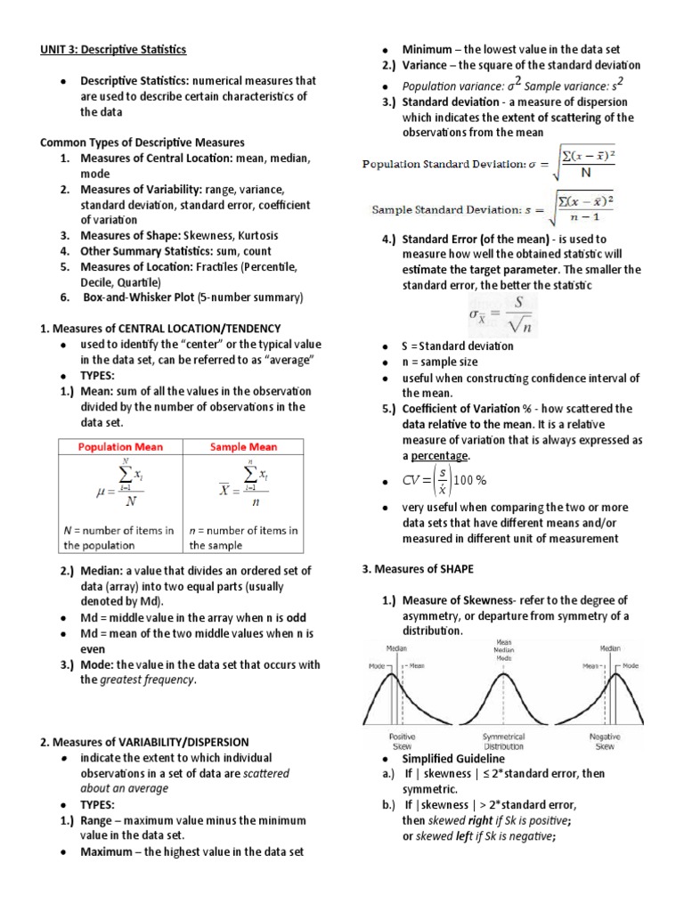 Unit 3 - Measures of Central Tendency | PDF | Skewness | Mean