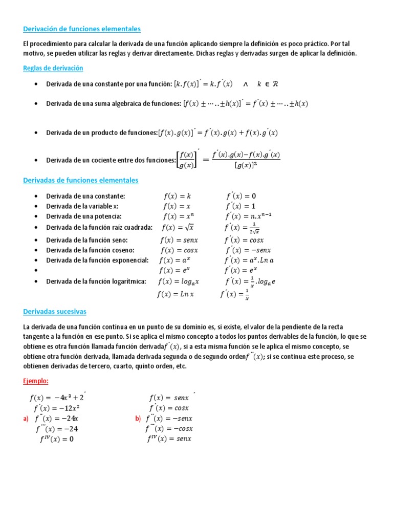 Reglas y Derivadas de Funciones Básicas | PDF | Derivado | Función (Matemáticas)