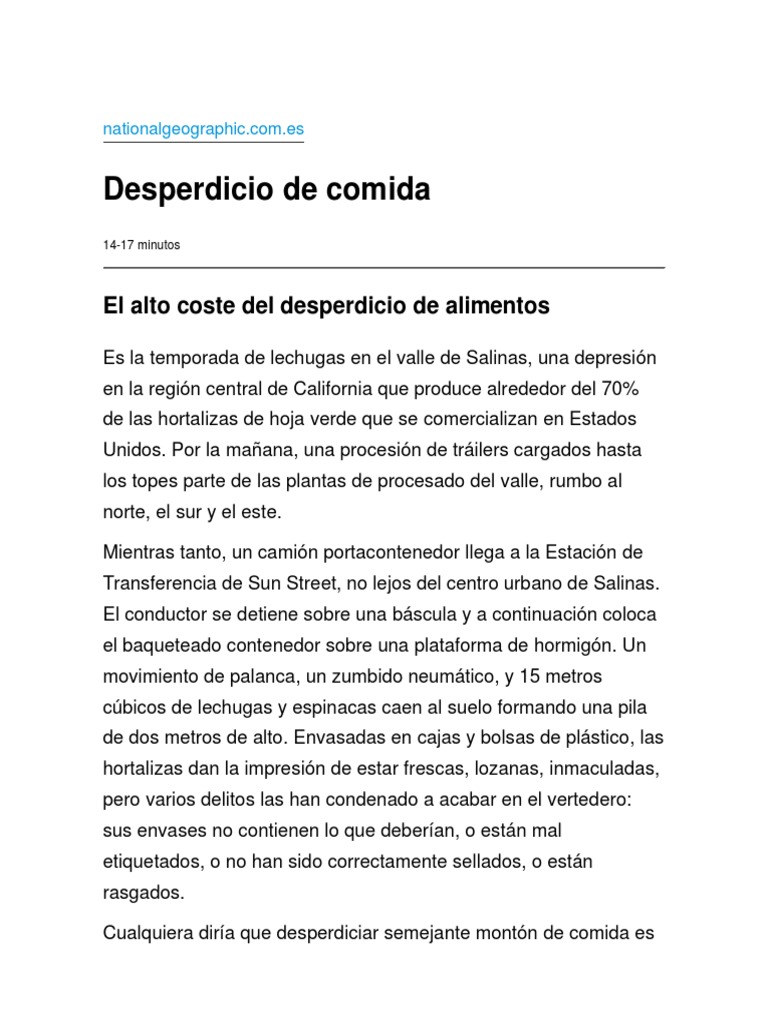 Desperdicio de Comida PDF | PDF | Alimentos | Agricultura
