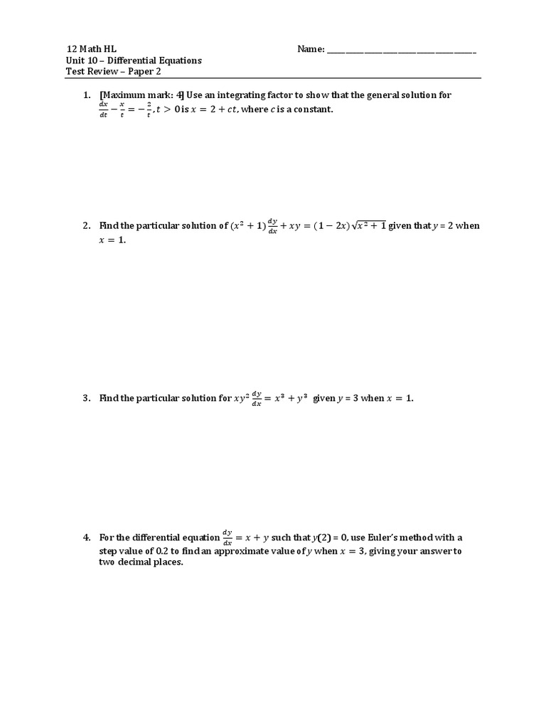 Differential Equations Test Review | PDF | Ordinary Differential ...
