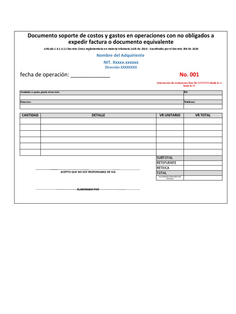 Modelo Documento Soporte | PDF