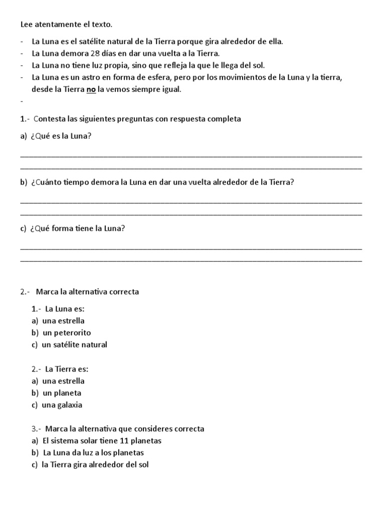 Prueba Ciencias Sistema Solar 1 Basico | PDF | Luna | Tierra