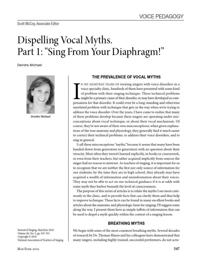 Dispelling Vocal Myths. Part 1: "Sing From Your Diaphragm!": Voice ...