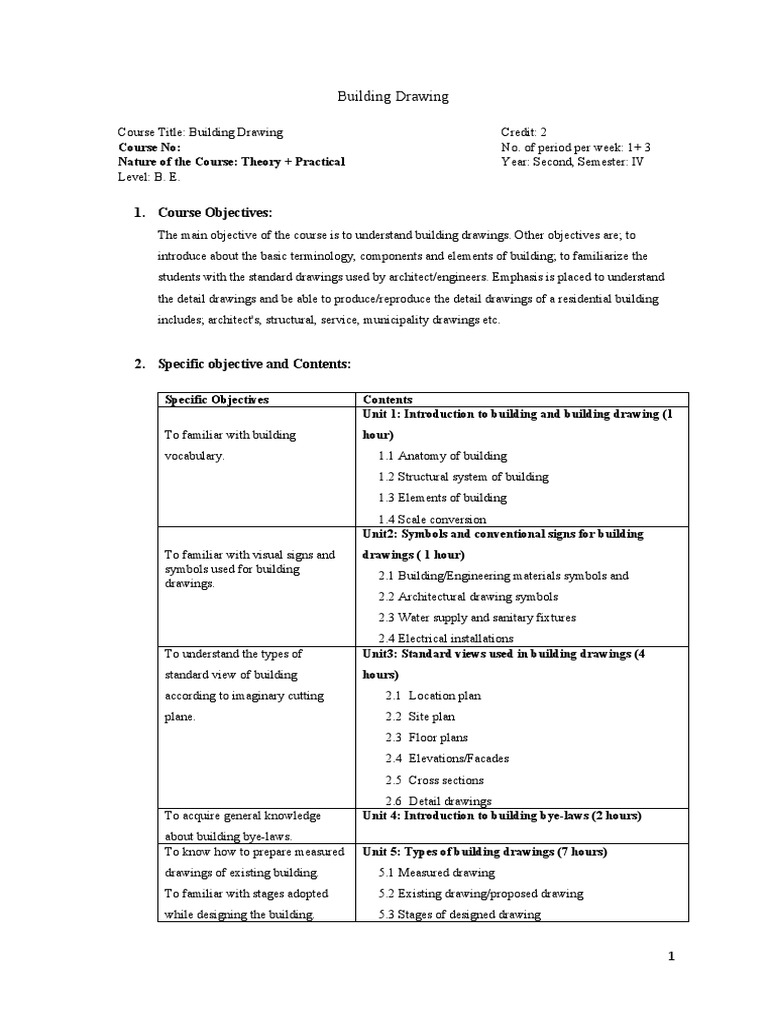 Course Objectives:: Building Drawing | PDF | Drawing | Art Media