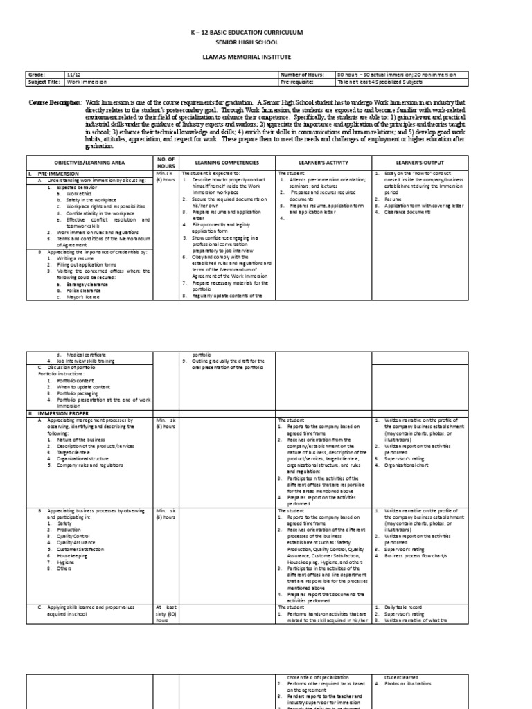 K - 12 Basic Education Curriculum Senior High School Llamas Memorial ...
