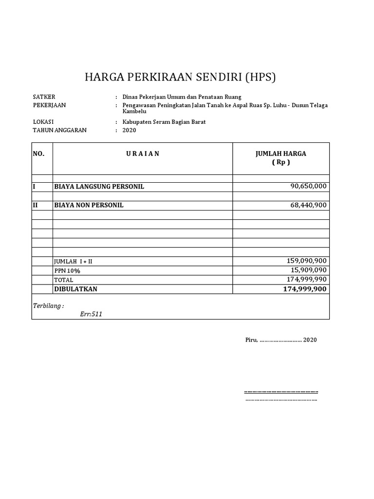 HPS PWS Jalan Luhu Kambelu Ok | PDF