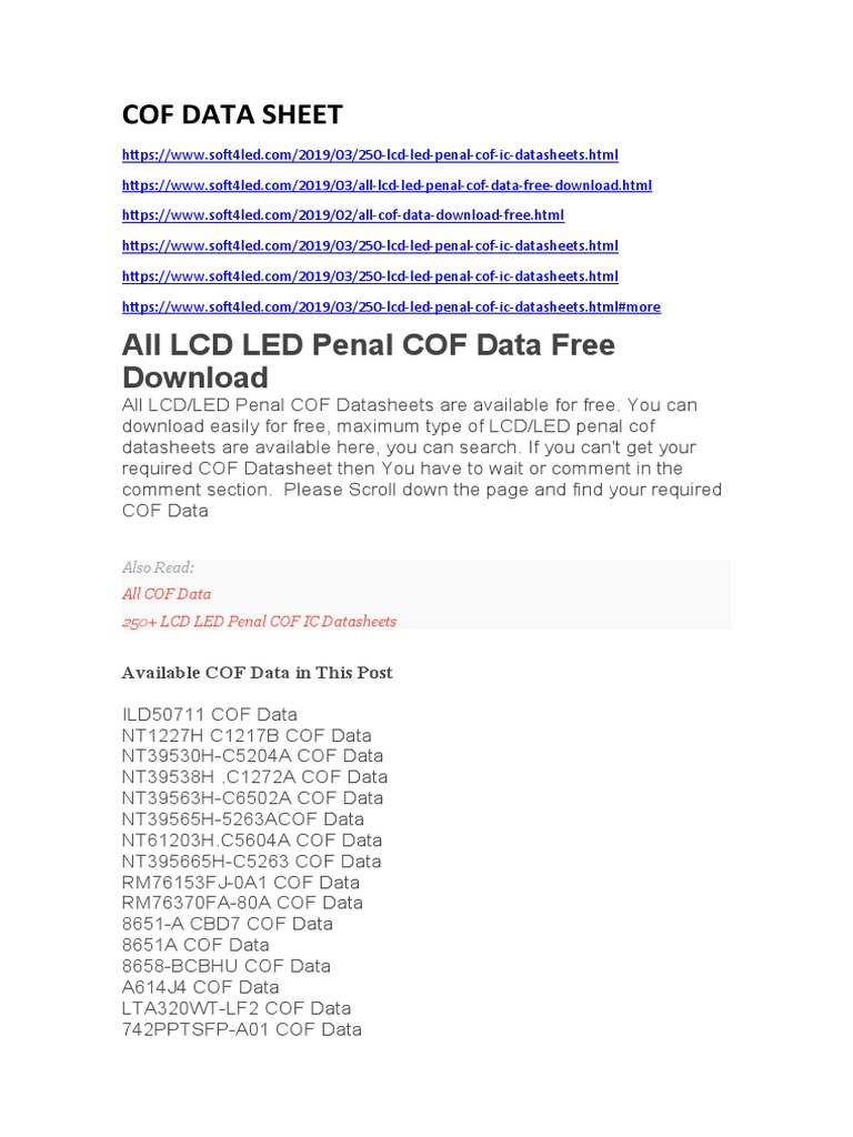 Cof Data Sheet | PDF