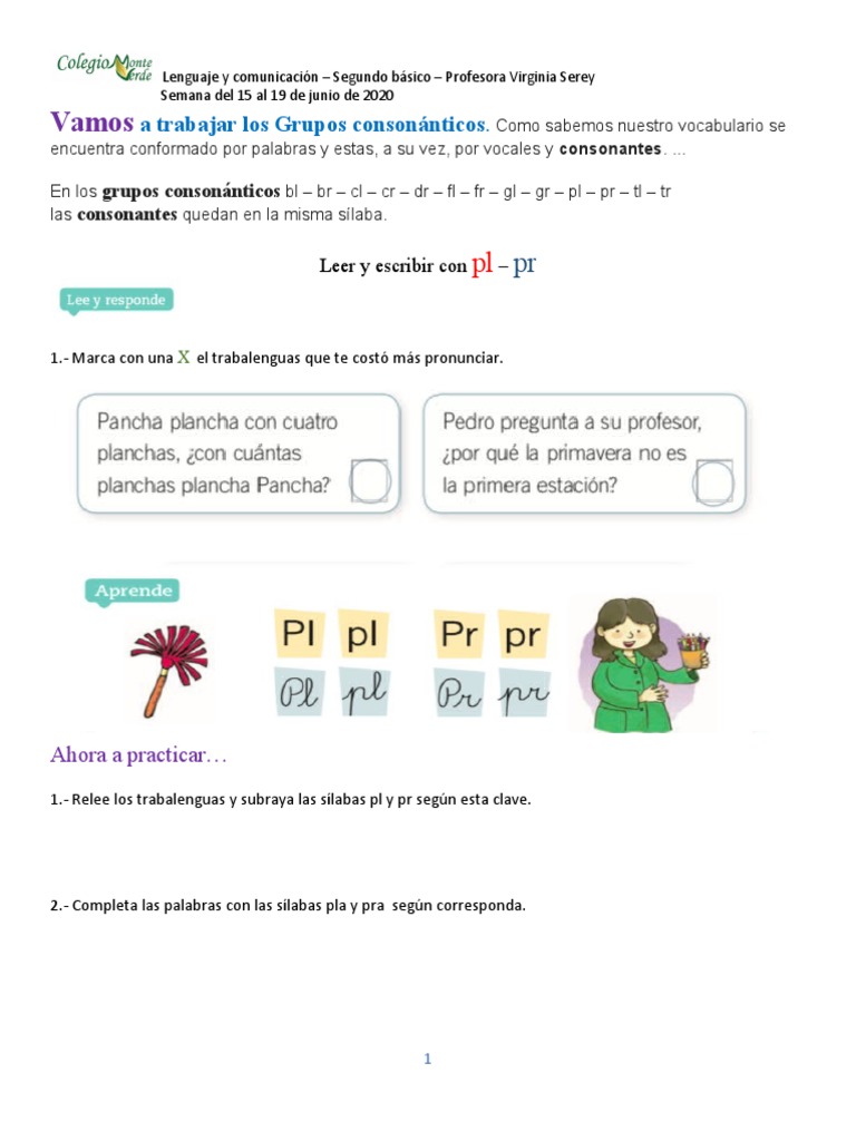 Guía 1 Grupos Consonánticos PL-PR | PDF | Lingüística | Idiomas